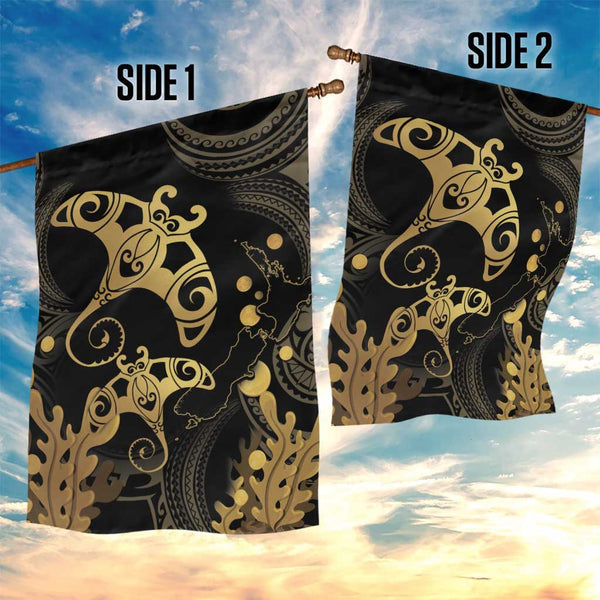 Black And Gold Aotearoa Whai Garden Flag NZ Stingrays Maori Curves ...