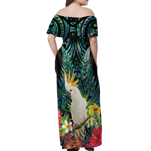 Sulphur-crested Cockatoo New Zealand Off Shoulder Maxi Dress Paua Shell ...