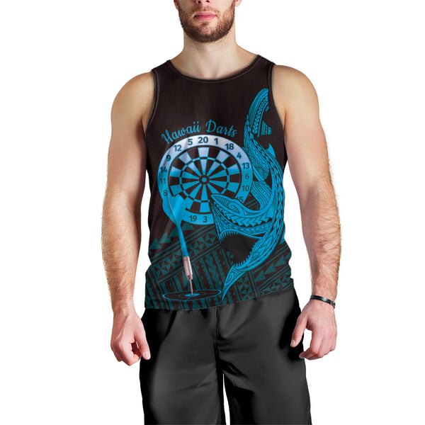 Aloha Hawaii Darts Men Tank Top Dart Board With Polynesian Shark - Blue ...
