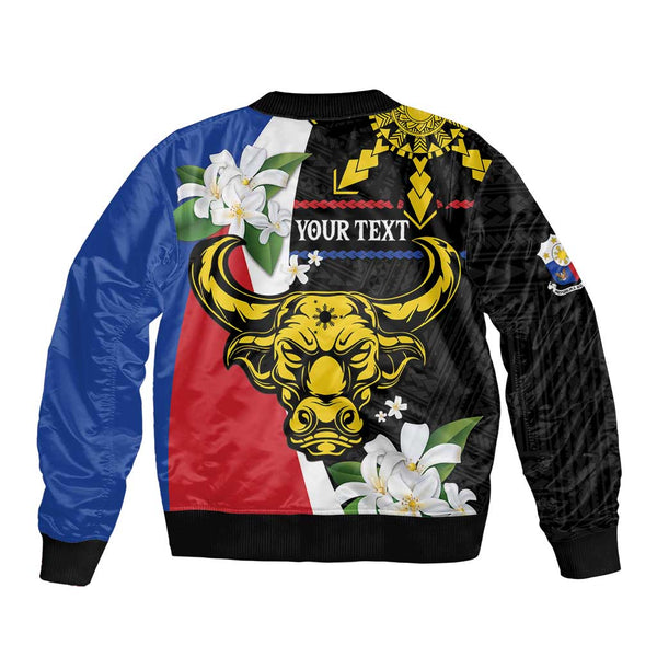 Personalised Philippines Carabao Sleeve Zip Bomber Jacket Filipino Sun ...
