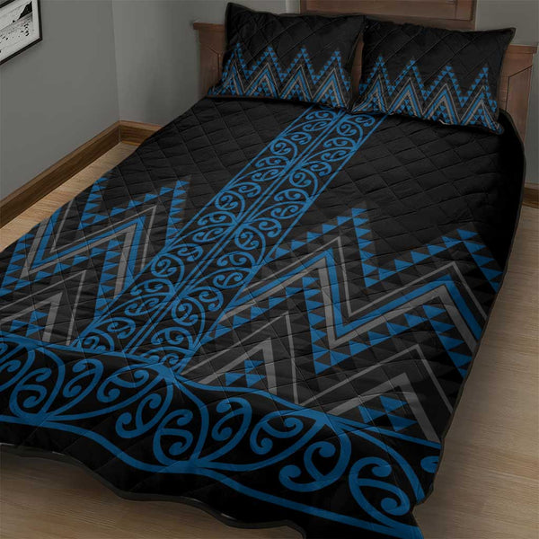 Blue Aotearoa Mangopare Kowhaiwhai and Niho Taniwha Quilt Bed Set Maori ...