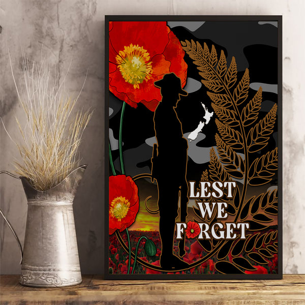 New Zealand ANZAC Day Canvas Wall Art Lest We Forget Silver Fern With ...