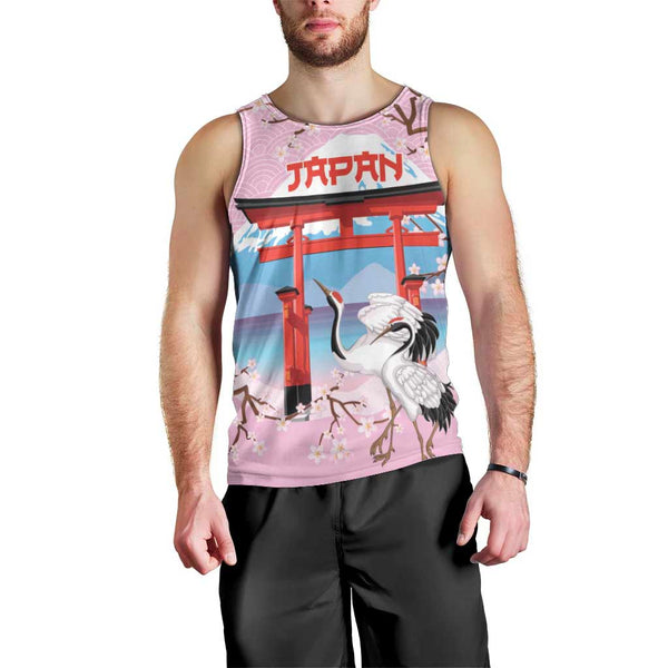 Japanese Torii Gate Cranes Personalised Men Tank Top Fuji Mount Sakura ...