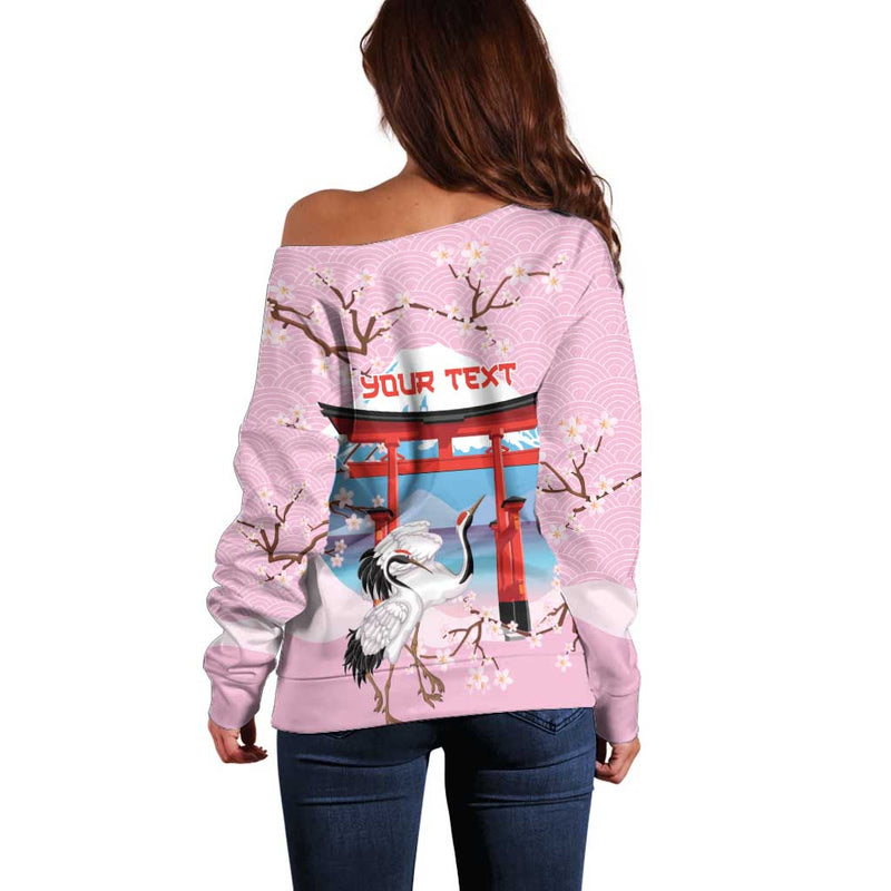 Japanese Torii Gate Cranes Personalised Off Shoulder Sweater Fuji Mount ...