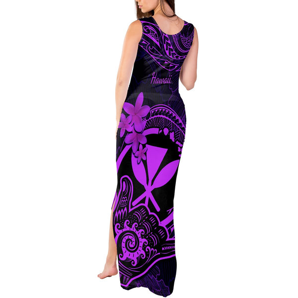 Hawaii Tank Maxi Dress Shaka Tattoo Mix Polynesian Plumeria Purple ...