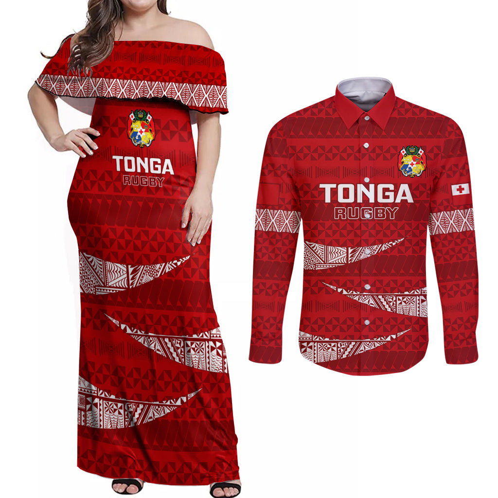 Tonga Rugby Couples Matching Off Shoulder Maxi Dress and Long Sleeve ...