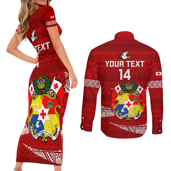 Custom Tonga Rugby Couples Matching Short Sleeve Bodycon Dress and Long ...