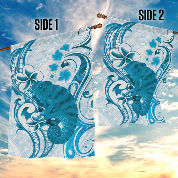 Cyan And White Hawaii Chameleon Garden Flag Plumeria Polynesian Tribal ...