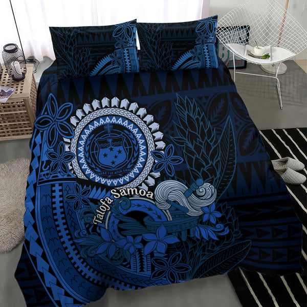 Talofa Samoa Bedding Set Samoan Kava Bowl Siapo Pattern - Blue LT14