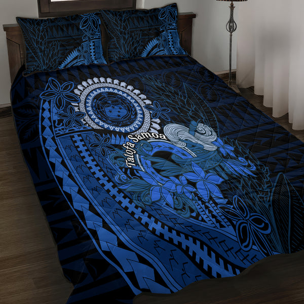 Talofa Samoa Quilt Bed Set Samoan Kava Bowl Siapo Pattern - Blue LT14
