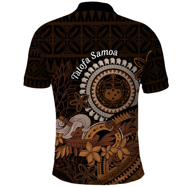 Talofa Samoa Polo Shirt Samoan Kava Bowl Siapo Pattern - Brown LT14