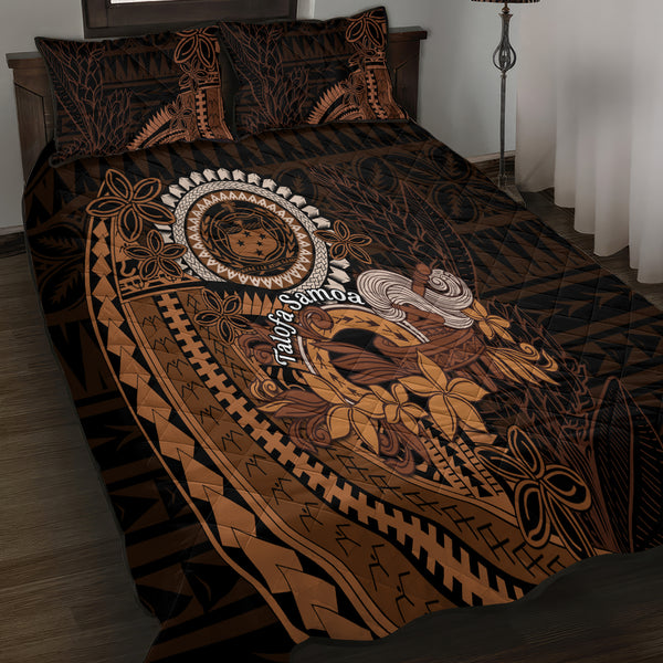Talofa Samoa Quilt Bed Set Samoan Kava Bowl Siapo Pattern - Brown LT14