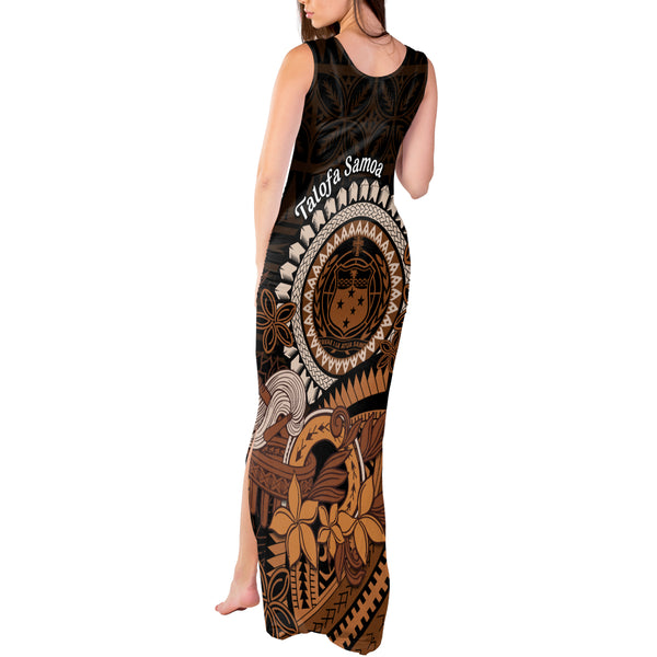 Talofa Samoa Tank Maxi Dress Samoan Kava Bowl Siapo Pattern - Brown LT14