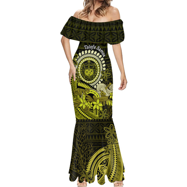 Lime Green Talofa Samoa Mermaid Dress Samoan Kava Bowl Siapo Pattern LT14
