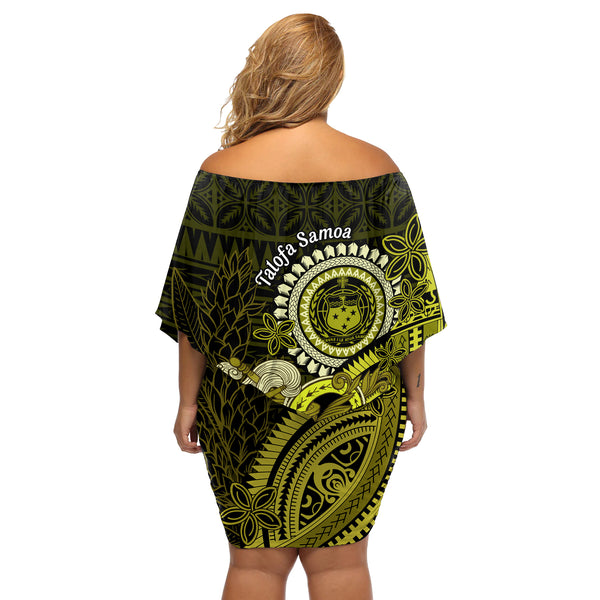 Lime Green Talofa Samoa Off Shoulder Short Dress Samoan Kava Bowl Siapo ...