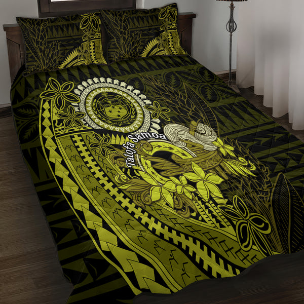 Lime Green Talofa Samoa Quilt Bed Set Samoan Kava Bowl Siapo Pattern LT14