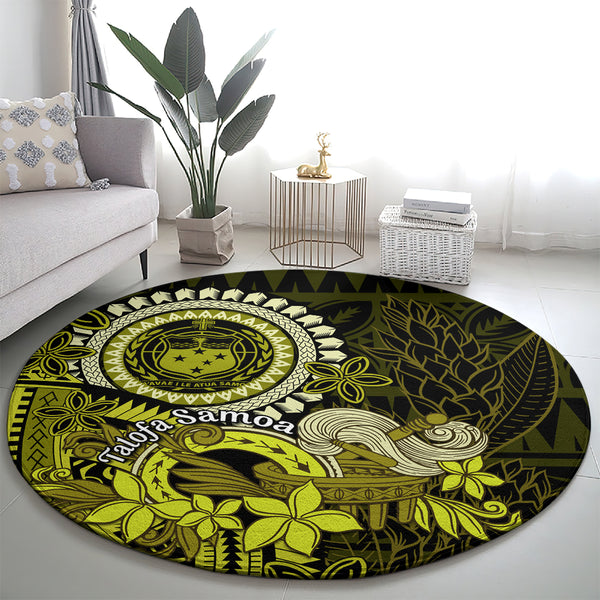 Lime Green Talofa Samoa Round Carpet Samoan Kava Bowl Siapo Pattern LT14