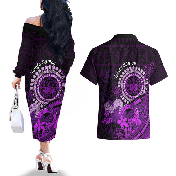 Purple Talofa Samoa Couples Matching Off The Shoulder Long Sleeve Dress ...