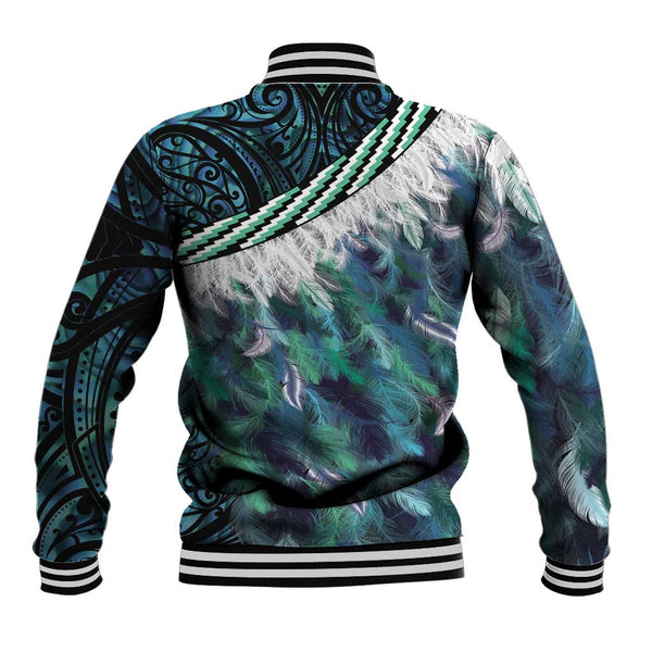 Turquoise Traditional Cloak Aotearoa Baseball Jacket Maori Paua Shell ...