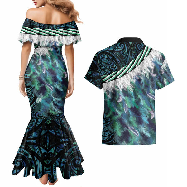 Turquoise Traditional Cloak Aotearoa Couples Matching Mermaid Dress and ...
