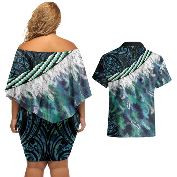Turquoise Traditional Cloak Aotearoa Couples Matching Off Shoulder ...