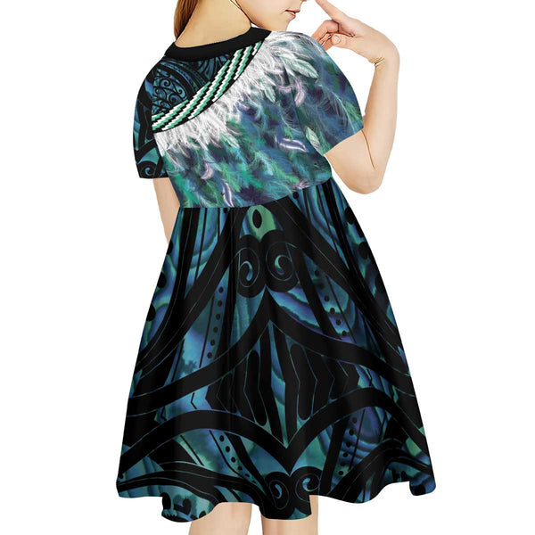 Turquoise Traditional Cloak Aotearoa Kid Short Sleeve Dress Maori Paua ...
