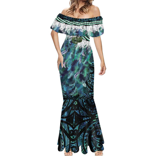 Turquoise Traditional Cloak Aotearoa Mermaid Dress Maori Paua Shell ...