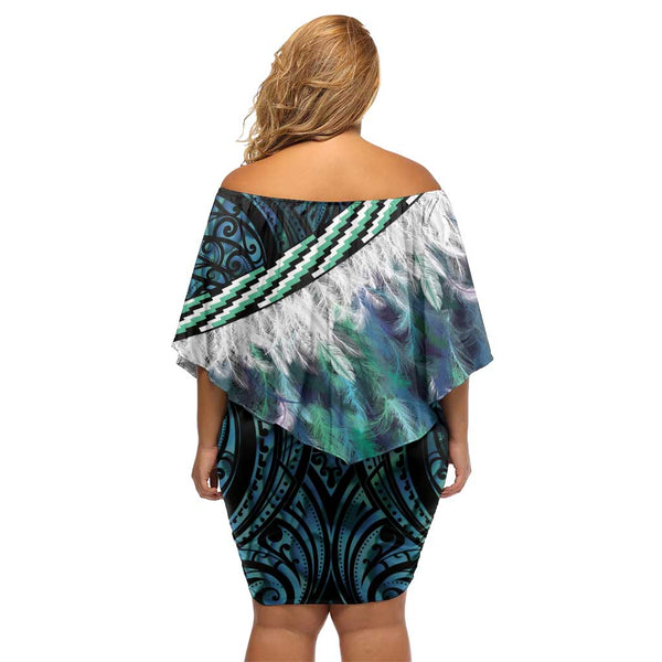 Turquoise Traditional Cloak Aotearoa Off Shoulder Short Dress Maori ...