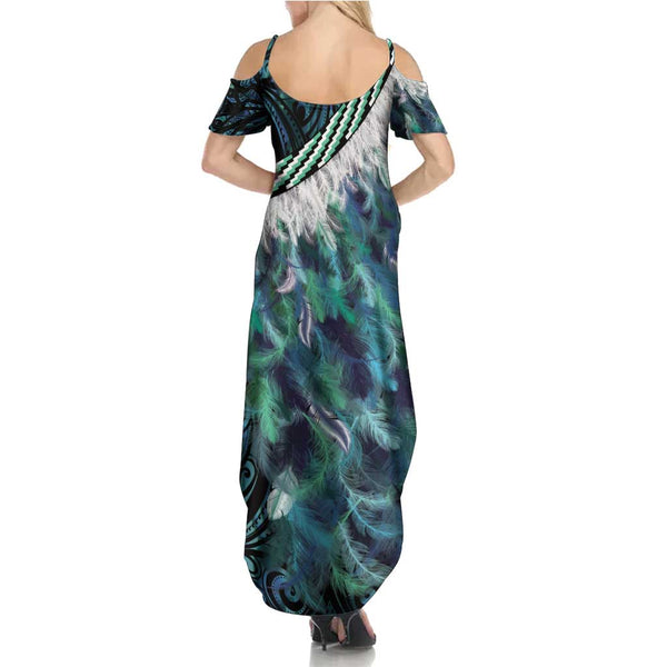 Turquoise Traditional Cloak Aotearoa Summer Maxi Dress Maori Paua Shell ...