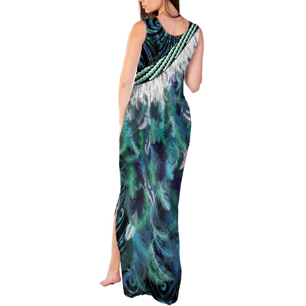 Turquoise Traditional Cloak Aotearoa Tank Maxi Dress Maori Paua Shell ...
