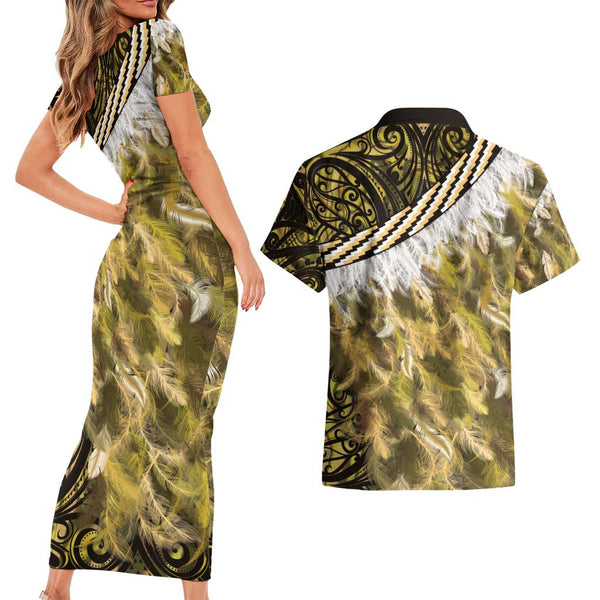 Yellow Traditional Cloak Aotearoa Couples Matching Short Sleeve Bodycon ...