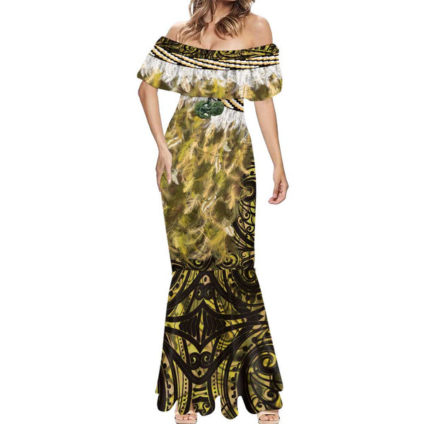 Yellow Traditional Cloak Aotearoa Mermaid Dress Maori Paua Shell ...
