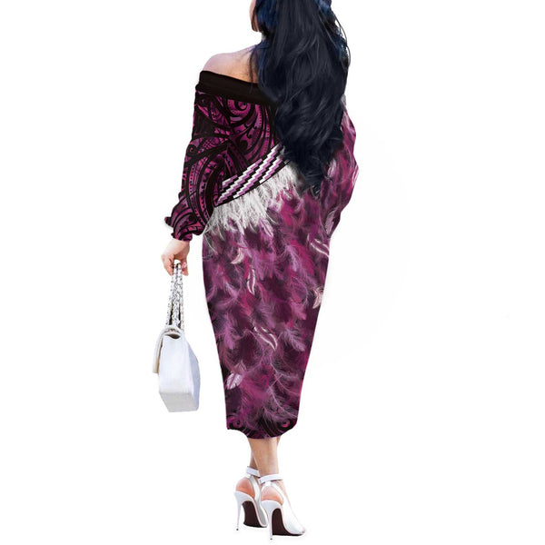 Pink Traditional Cloak Aotearoa Off The Shoulder Long Sleeve Dress ...