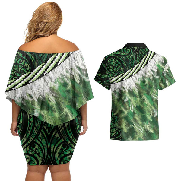 Green Traditional Cloak Aotearoa Couples Matching Off Shoulder Short ...