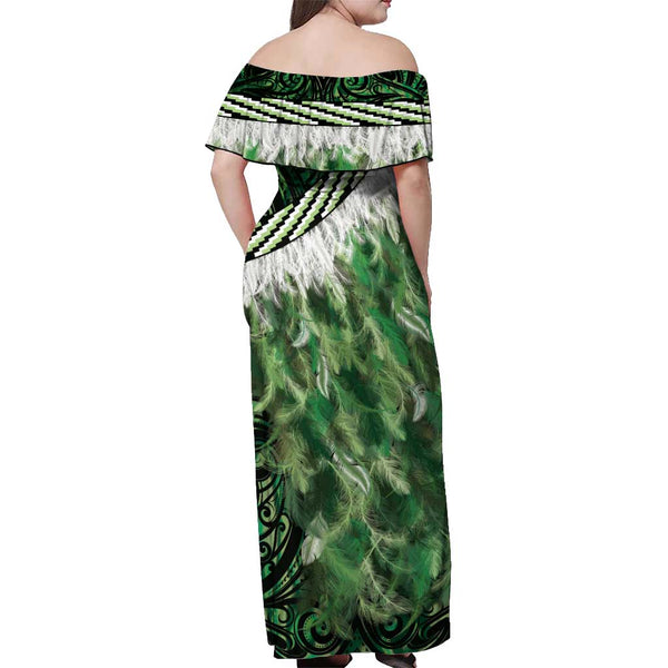 Green Traditional Cloak Aotearoa Off Shoulder Maxi Dress Maori Paua ...