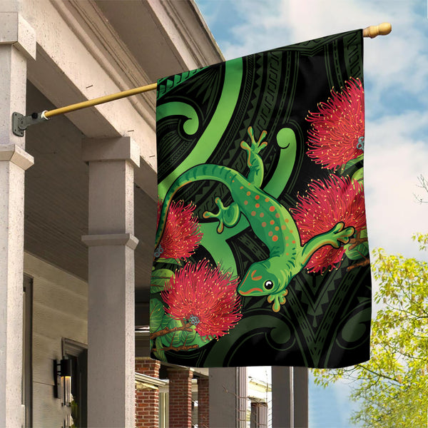 New Zealand Gecko Garden Flag Aotearoa Maori With Pohutukawa Flowers LT14