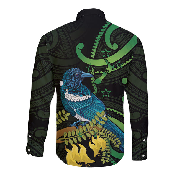 New Zealand Tui Bird Long Sleeve Button Shirt Aotearoa Maori With ...