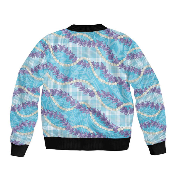 Blue Hawaii Palaka Honohono Pikake Bomber Jacket Hawaiian Orchid Lei ...