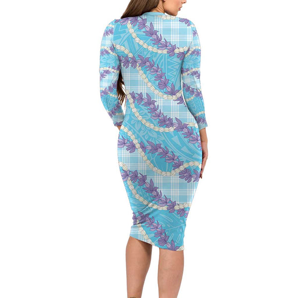 Blue Hawaii Palaka Honohono Pikake Long Sleeve Bodycon Dress Hawaiian ...