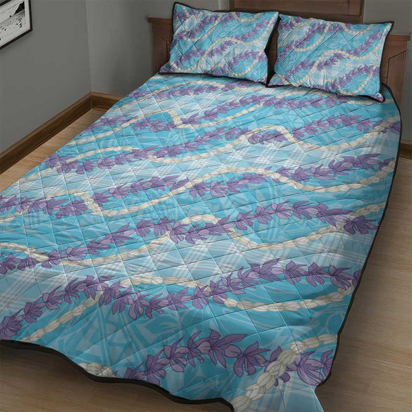 Blue Hawaii Palaka Honohono Pikake Quilt Bed Set Hawaiian Orchid Lei ...