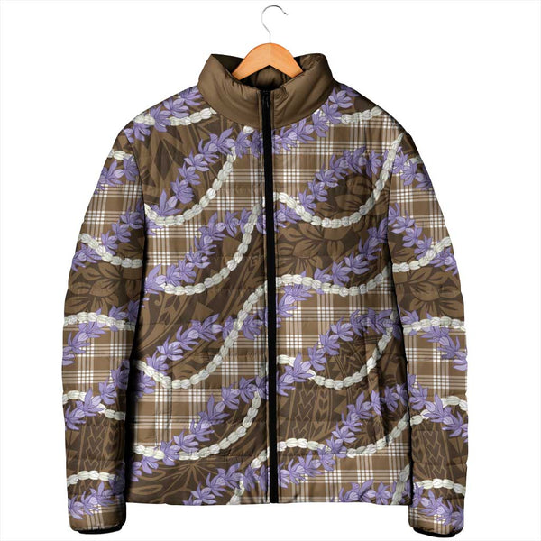 Brown Hawaii Palaka Honohono Pikake Padded Jacket Hawaiian Orchid Lei ...