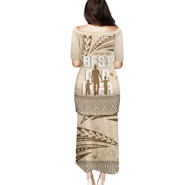 Tonga Father's Day Puletasi Best Dad Ever Tongan Ngatu Pattern - Beige LT14