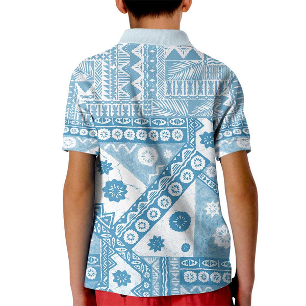Blue Bula Fiji Kid Polo Shirt Unique Masi Tapa Pattern LT14