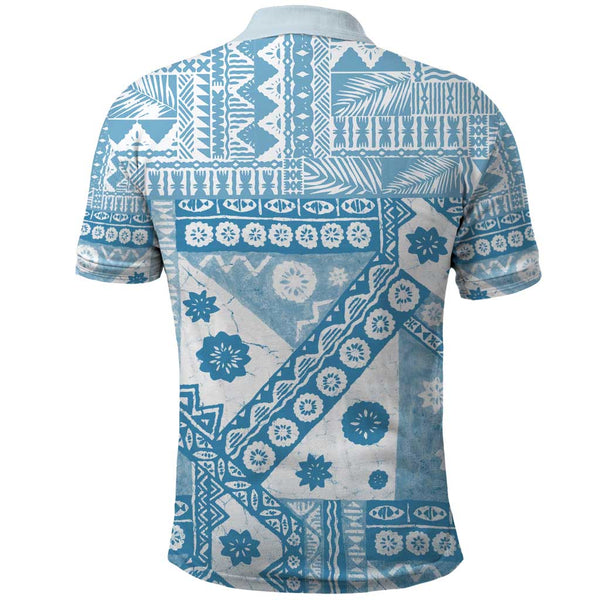 Blue Bula Fiji Polo Shirt Unique Masi Tapa Pattern LT14