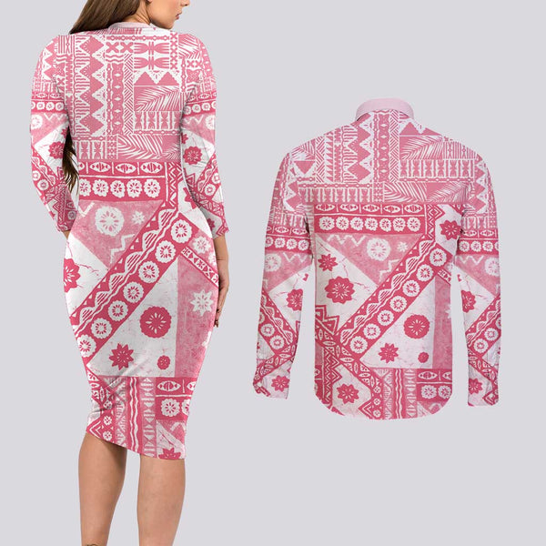Pink Bula Fiji Couples Matching Long Sleeve Bodycon Dress and Long ...