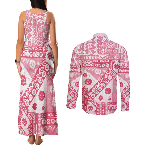 Pink Bula Fiji Couples Matching Tank Maxi Dress and Long Sleeve Button ...