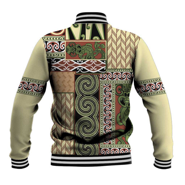 Beige Aotearoa Kowhaiwhai Pattern Baseball Jacket NZ Maori Quilt Style LT14