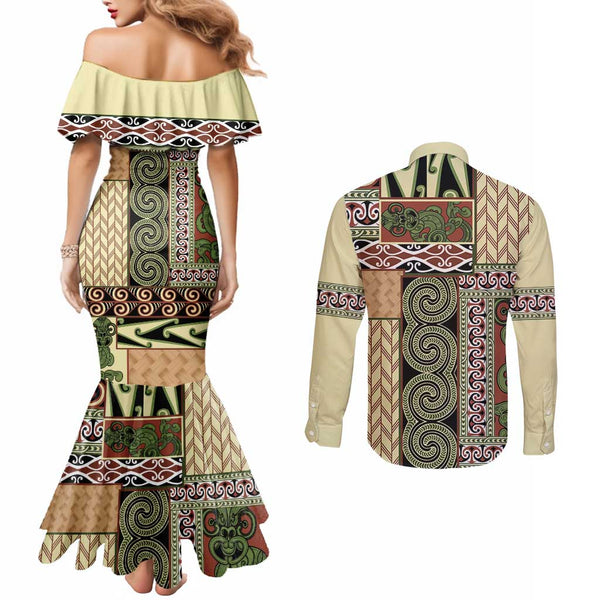 Beige Aotearoa Kowhaiwhai Pattern Couples Matching Mermaid Dress and ...