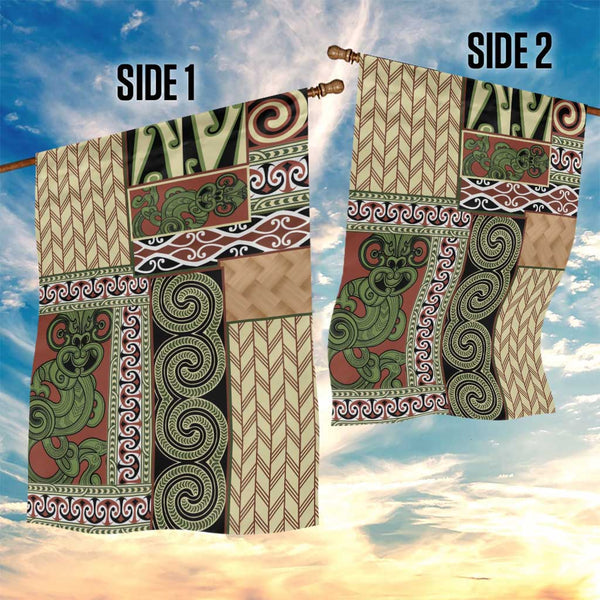 Beige Aotearoa Kowhaiwhai Pattern Garden Flag NZ Maori Quilt Style LT14