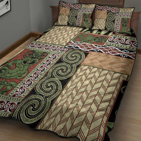 Beige Aotearoa Kowhaiwhai Pattern Quilt Bed Set NZ Maori Quilt Style LT14